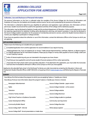 Fillable Online AURORA COLLEGE APPLICATION FOR ADMISSION Fax Email ...
