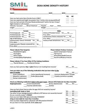 Fillable Online DEXA BONE DENSITY HISTORY SHEET Fax Email Print - pdfFiller