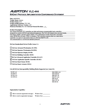 Fillable Online VLC-444 PICS - BACnet International Fax Email Print ...