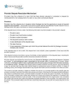Fillable Online Provider dispute form - Dentegra Fax Email Print ...