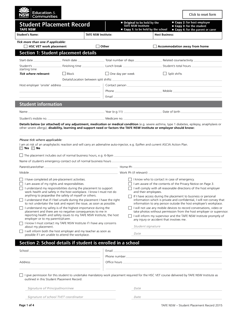Fillable Online TAFE NSW Institute Fax Email Print - pdfFiller