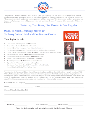 Fillable Online aagcolumbia Featuring Toni Blake Lisa Trosien amp Pete ...