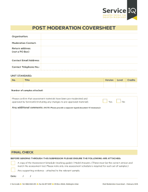 Fillable Online POST MODERATION COVERSHEET - ServiceIQ Fax Email Print - pdfFiller