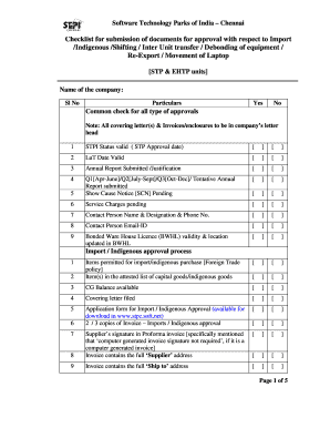 Fillable Online Checklist for submission of documents for approval with ...