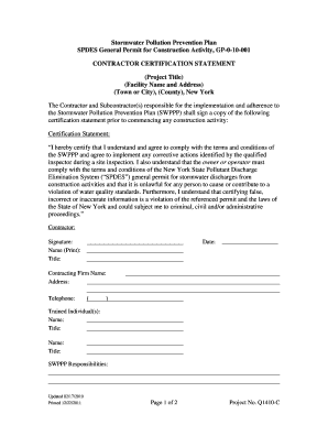 Fillable Online the SWPPP and agree to implement any corrective actions ...