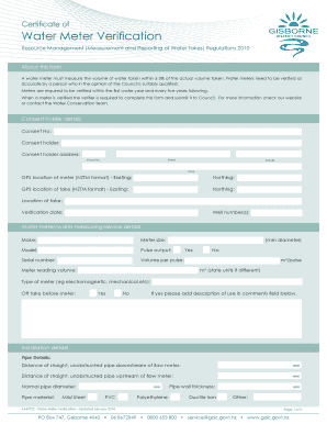 Fillable Online gisborne govt Water Meter Verification - Gisborne ...