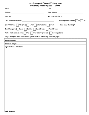 Fillable Online levy ifas ufl 2015 Bake-Off Entry Form Fax Email Print ...
