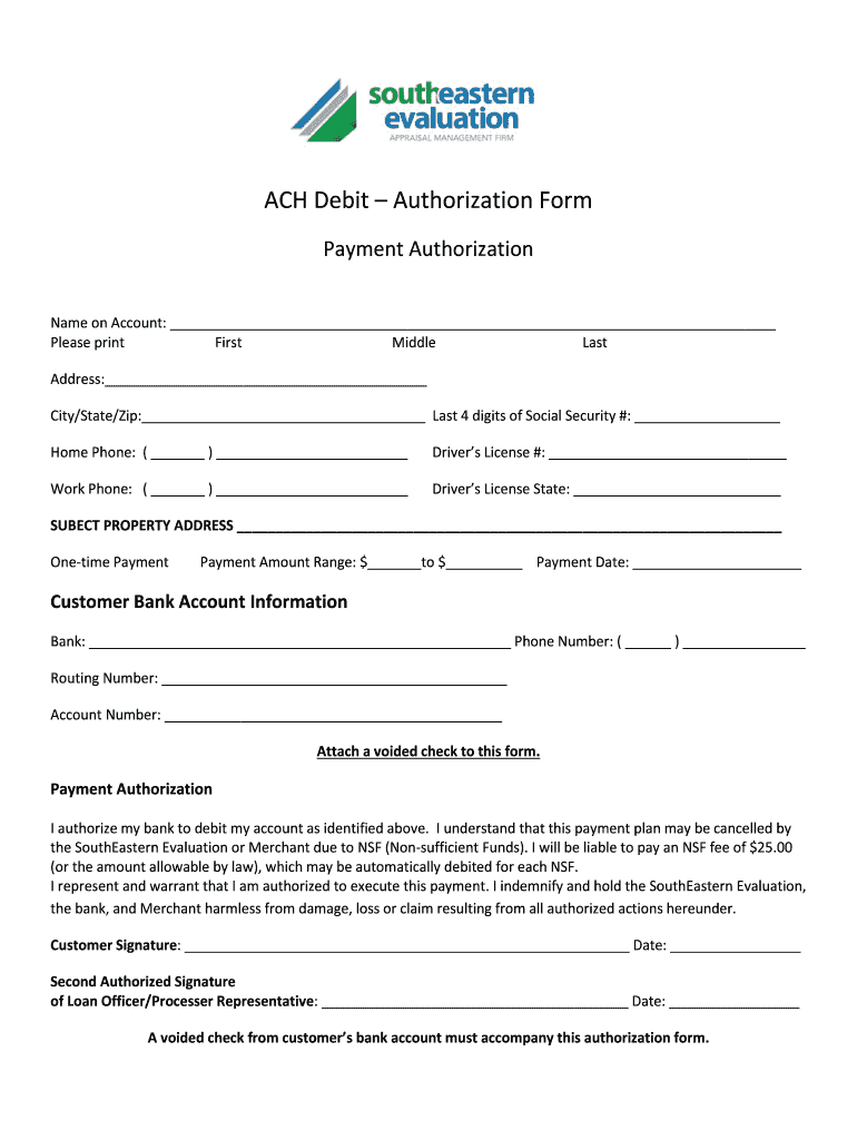 Fillable Online ACH Debit Authorization Form - SEE-AMC Fax Email Print - pdfFiller