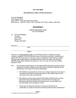 Fillable Online BID PROPOSAL FORM AND BID SCHEDULE Fax Email Print ...