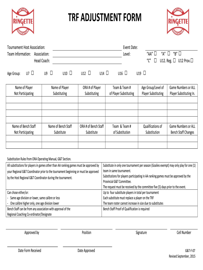 Ringette ontario trf adjustment: Fill out & sign online | DocHub