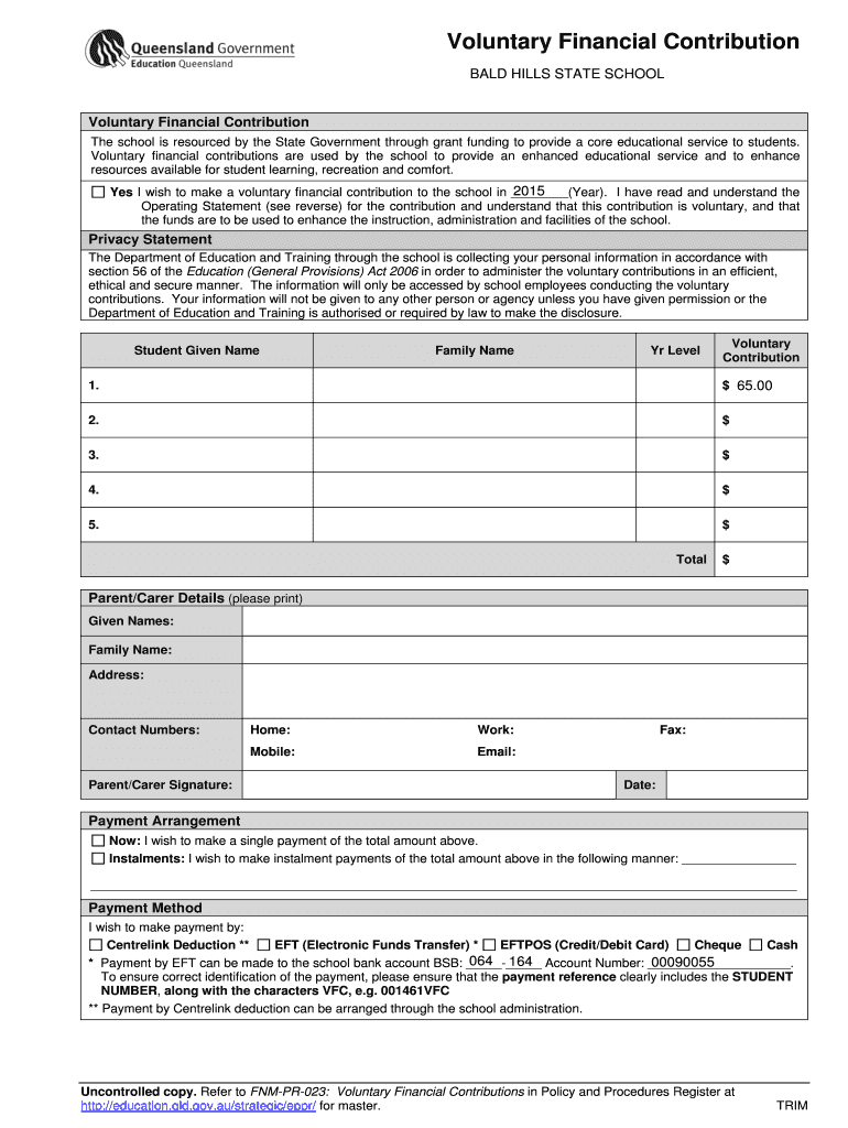 Fillable Online baldhillss eq edu Voluntary Financial Contribution ...