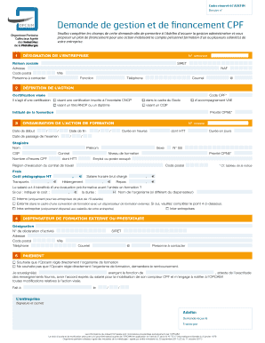 Remplissable En Ligne Demande de gestion et de financement CPF avec accord employeur Fax Email ...
