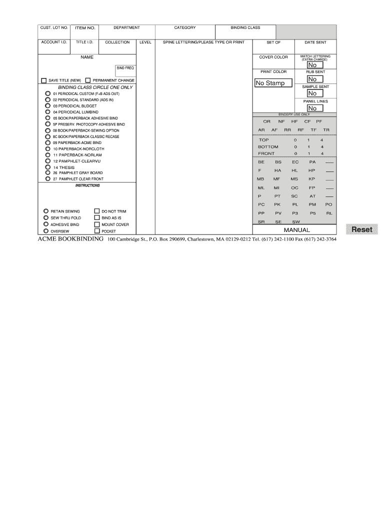 Fillable Online Bindery Slip pdf - Acme Bookbinding Fax Email Print - pdfFiller