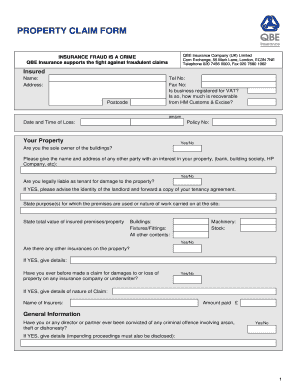 Fillable Online oamps co QBE Property Claim form - Hornbuckle - oamps ...