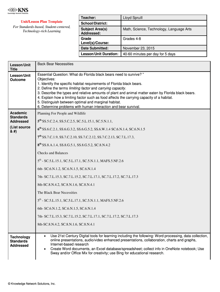 Fillable Online Unit/Lesson Plan Template Fax Email Print - pdfFiller