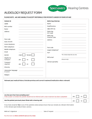 Fillable Online Specsavers - Audiology Request Form - NHS Tameside and ...