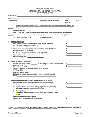 Fillable Online greatriverspby 2016 TERMS OF CALL RENEWAL - Presbytery ...