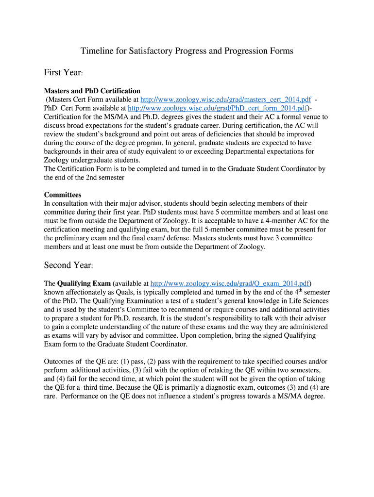 Fillable Online zoology wisc Timeline for Satisfactory Progress and ...