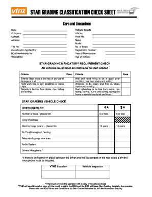 Fillable Online busandcoach co STAR GRADING CLASSIFICATION CHECK SHEET ...