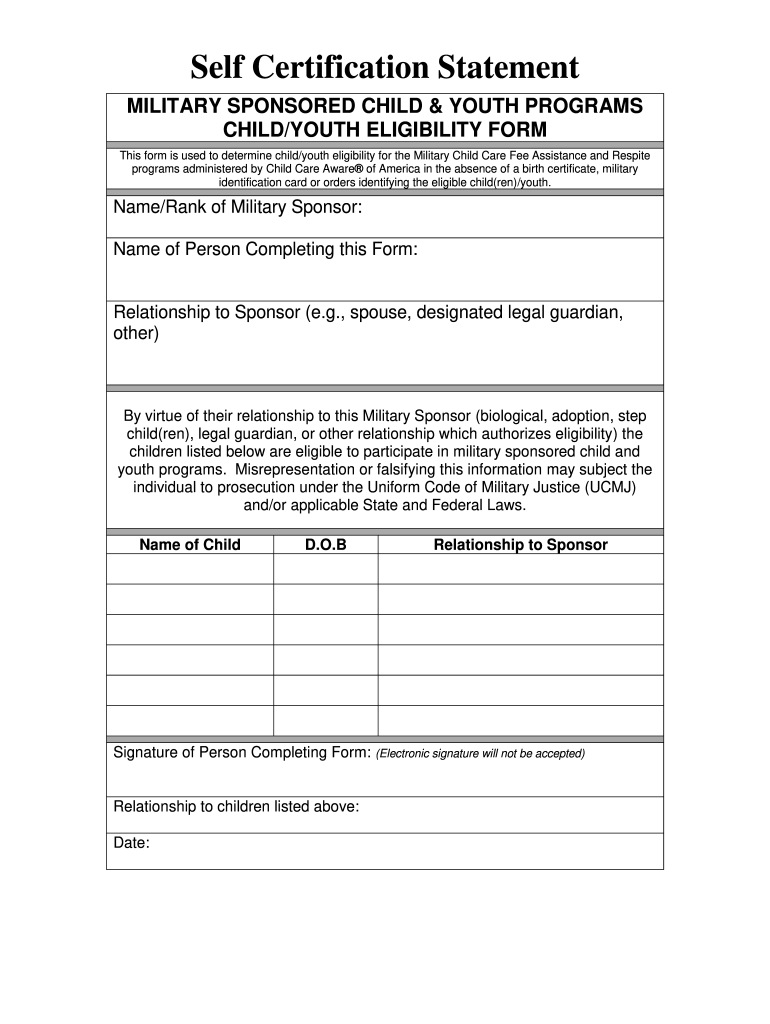 Self Certification Form Printable