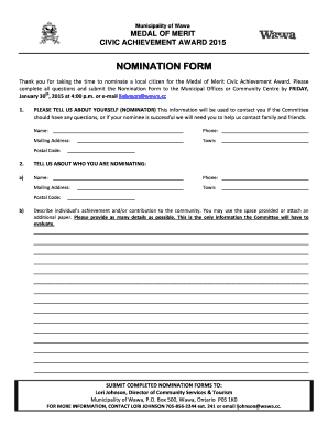 Fillable Online wawa Medal of Merit Criteria Nomination Form 2015 Fax Email Print - pdfFiller