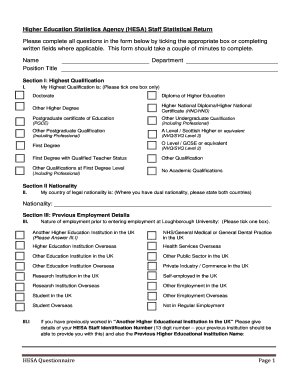 Fillable Online HESA - Loughborough University Fax Email Print - pdfFiller
