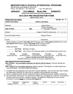 Fillable Online 2015-b2016b Registration Form English PDF - Medford ...