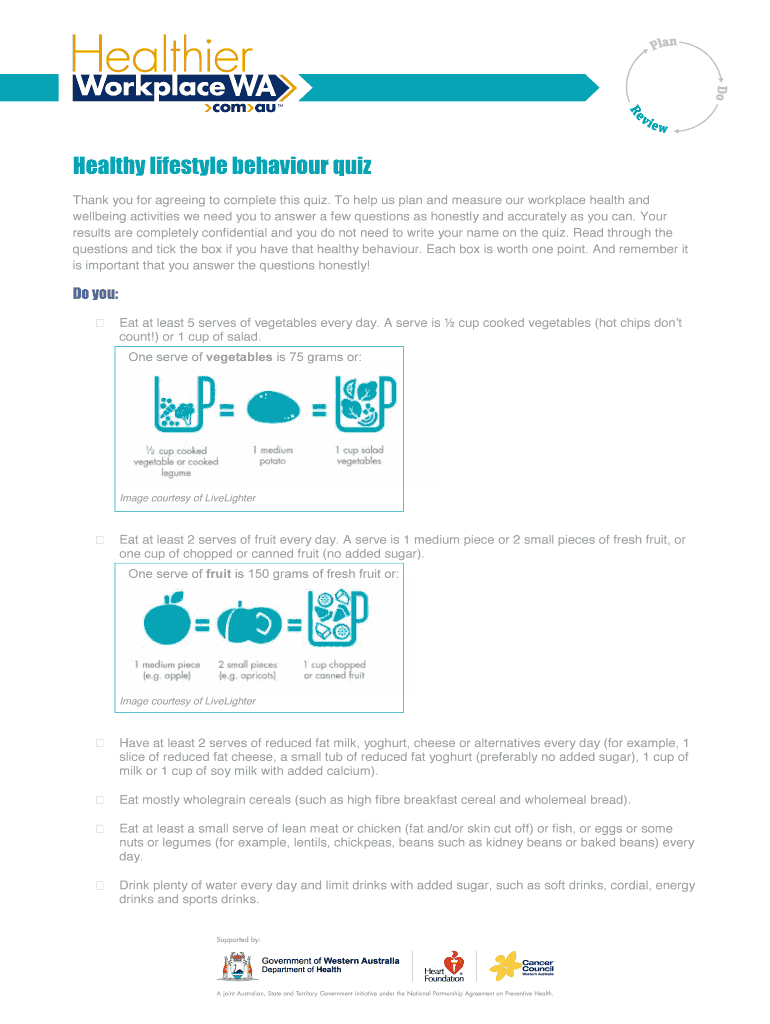 Fillable Online Healthy lifestyle behaviour quiz Fax Email Print - pdfFiller