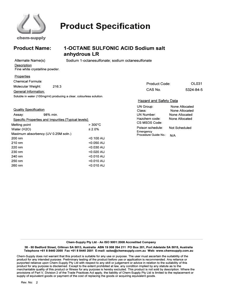 Fillable Online 1-OCTANE SULFONIC ACID Sodium salt Fax Email Print ...