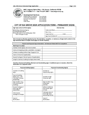 Fillable Online City of elk grove sign application form permanent signs ...
