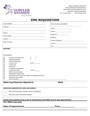 Fillable Online EMG REQUISITION - Fowler Kennedy Sport Medicine Clinic ...