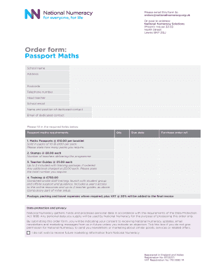 Fillable Online nationalnumeracy org Order form Passport Maths ...