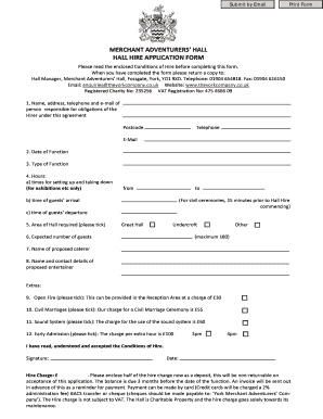 Fillable Online theyorkcompany co MERCHANT ADVENTURERS HALL HIRE APPLICATION FORM Fax Email ...