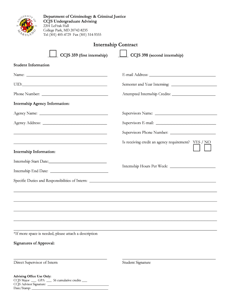 Fillable Online Internship Contract - Criminology and Criminal Justice ...