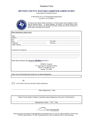 Fillable Online Donation bFormb - Denton County Master Gardener Association Fax Email Print ...
