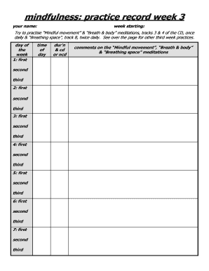 Fillable Online mindfulness: practice record week 3 Fax Email Print ...