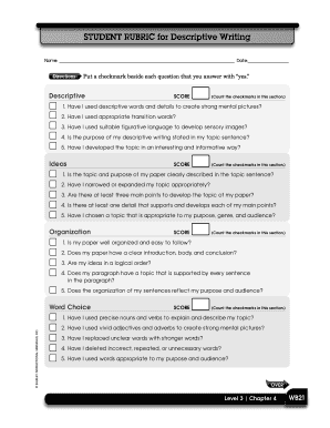 Fillable Online STUDENT RUBRIC for Descriptive Writing - Shurley Fax ...