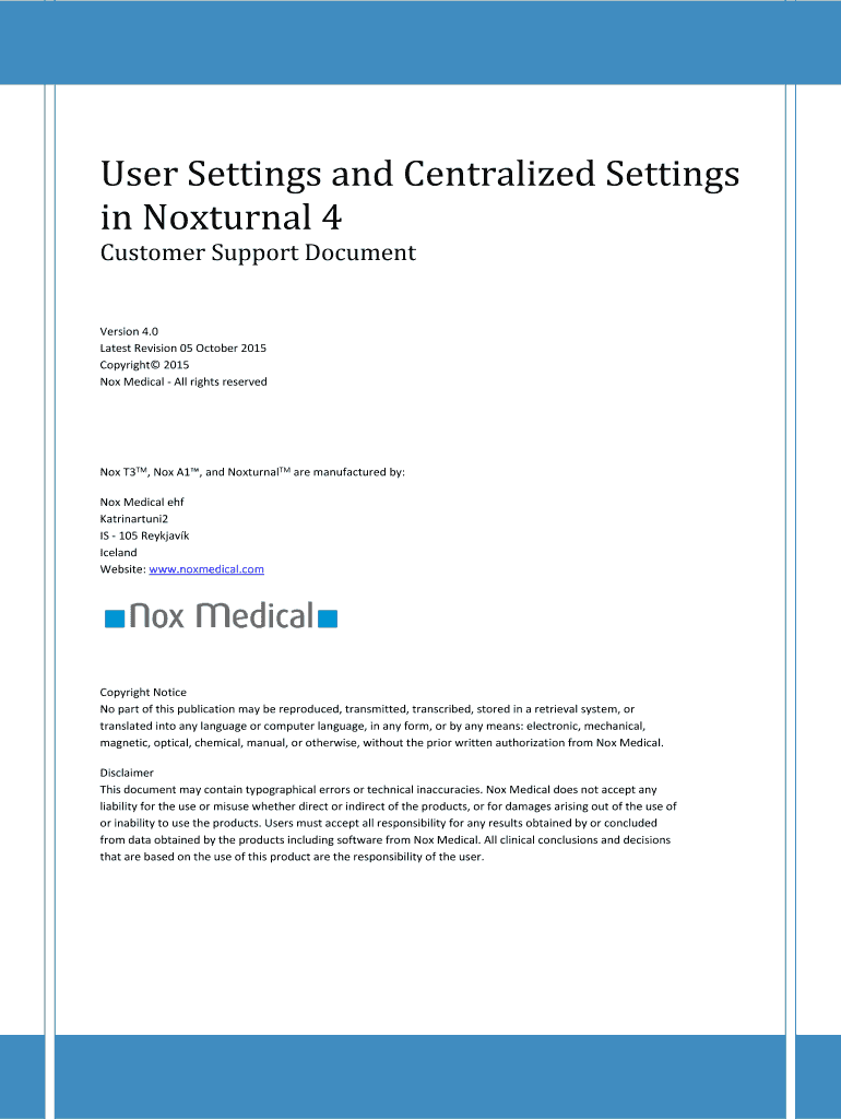 Fillable Online User Settings and Centralized Settings in Noxturnal 4 Customer Support Document ...
