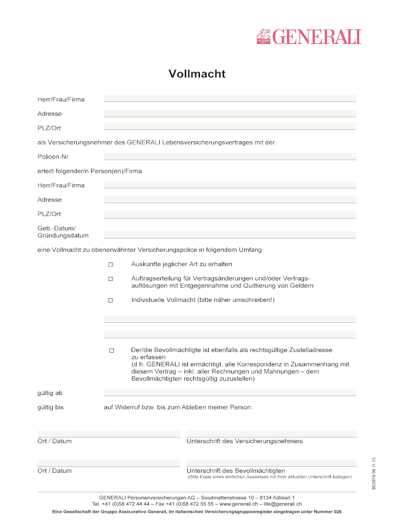 Ausfüllbar Online als Versicherungsnehmer des GENERALI ...
