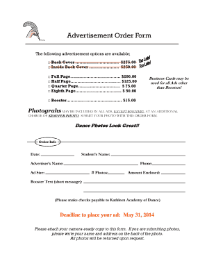 Fillable Online Advertisement Order Form - kathleenacademycom Fax Email ...