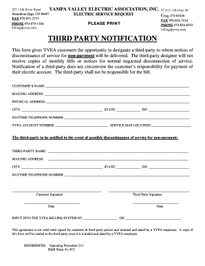 Fillable Online Third Party Notification - Yampa Valley Electric ...