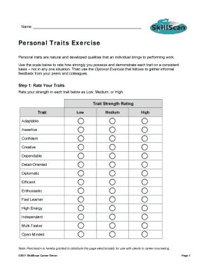 Fillable Online Personal Traits Exercise - SkillScan Fax Email Print ...