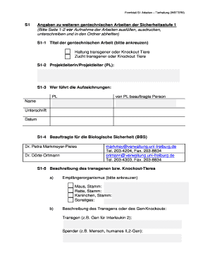 Ausfüllbar Online zuv uni-freiburg Formblatt S1 Tierhaltung ...