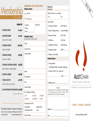 Fillable Online Membership application form - Australian Chamber of ...