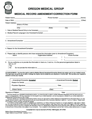 Fillable Online MEDICAL RECORD AMENDMENTCORRECTION FORM Fax Email Print ...