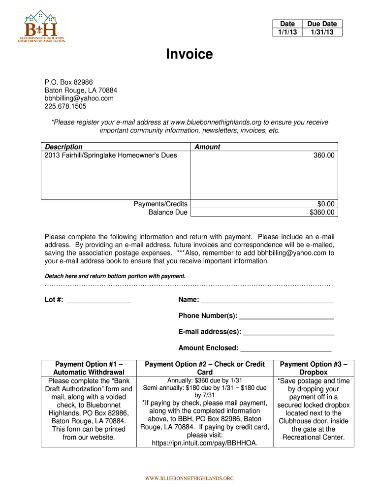 Hoa Dues Invoice Template Fill Online Printable Fillable Blank PdfFiller