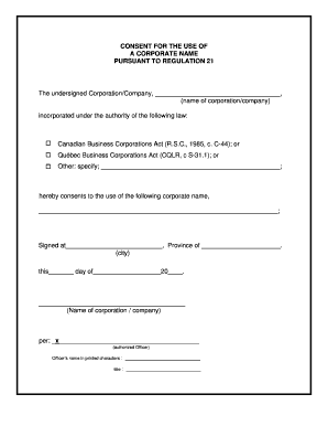 Fillable Online CONSENT FOR THE USE OF A CORPORATE NAME - CRAC Fax ...