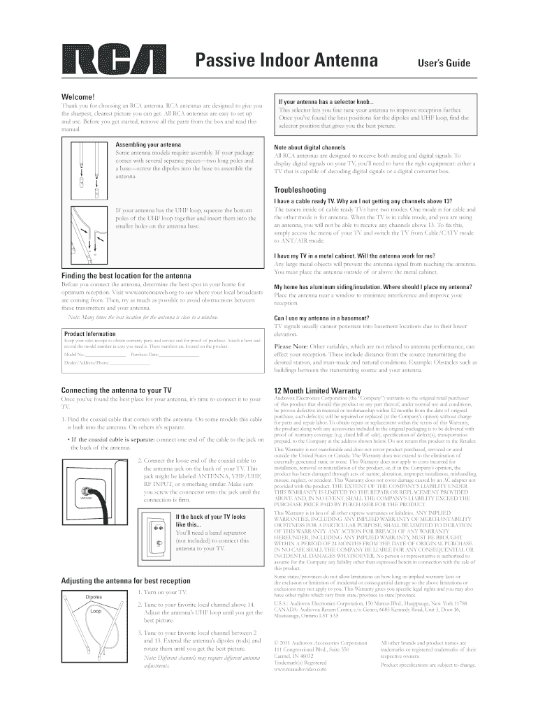 Fillable Online OwnerUser Manual - RCA Antennas Fax Email Print - pdfFiller