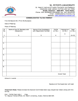 Fillable Online stpetersuniversity TA DA Form - StPeters University ...