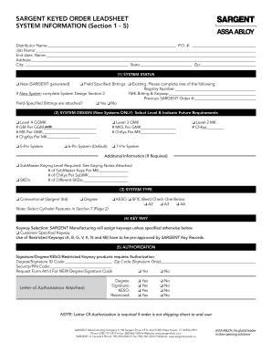 Fillable Online SARGENT KEYED ORDER LEADSHEET SYSTEM - Sargent Locks ...